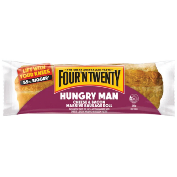 Four'N Twenty Hungry Man Cheese & Bacon Sausage Roll – Patties Foods